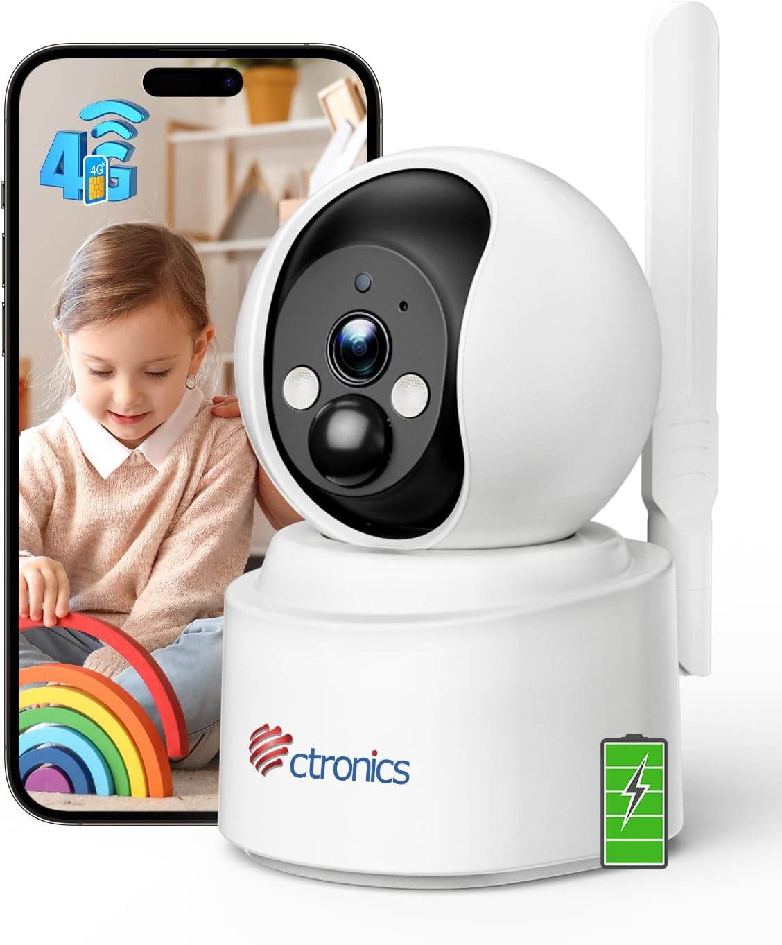 Ctronics 4G LTE & Batterie- 2K Caméra Surveillance Intérieur avec Cart